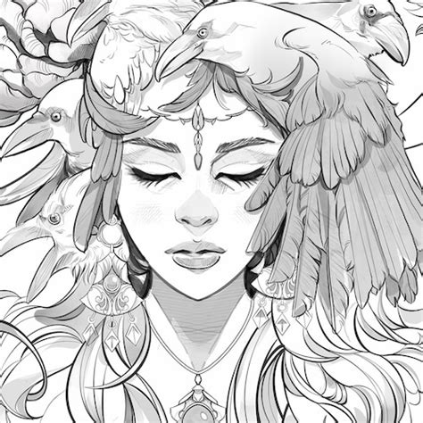 Morrigan Goddess Raven Digital Stamp Line Art Goddess Of Etsy
