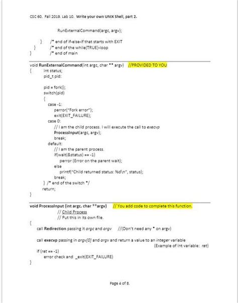 Csc 60 Fall 2019 Lab 10 Write Your Own Unix Shell