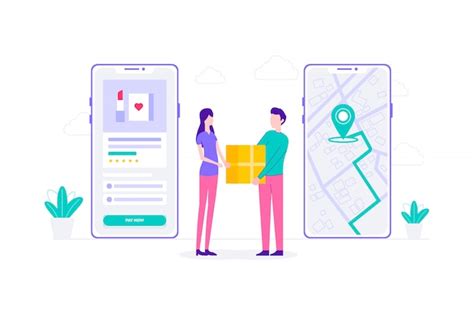 전자 상거래 배달 온라인 쇼핑 평면 그림 프리미엄 벡터