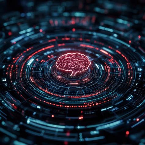 A Glowing Digital Brain Icon Surrounded By Intricate Futuristic