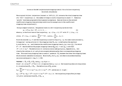 Pdf A Note On The Abc Conjecture And Stopping Time S For A Collatz Trajectory