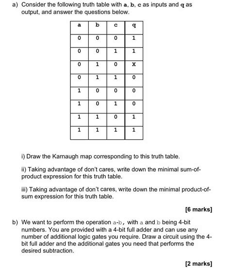 Solved A Consider The Following Truth Table With A B C As Chegg