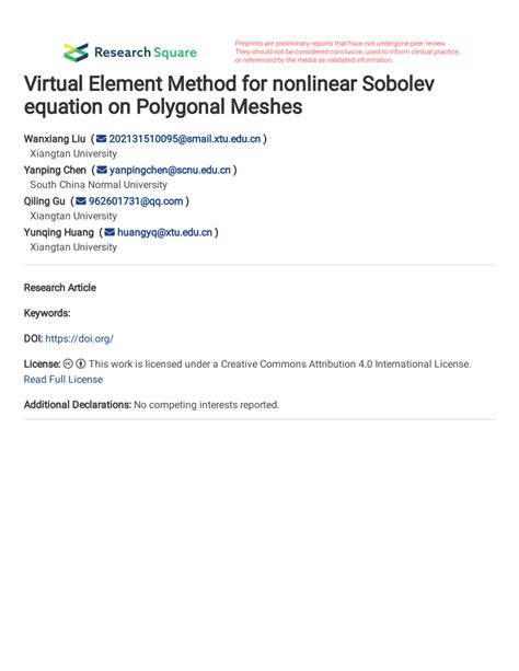 Pdf Virtual Element Method For Nonlinear Sobolev Equation On