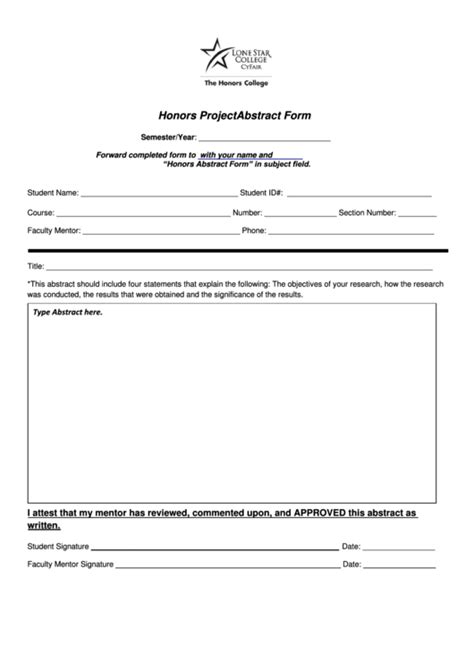 Fillable Honors Project Abstract Form Printable Pdf Download