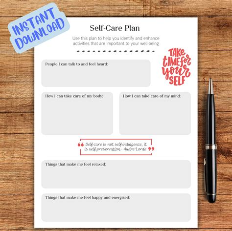 Self Care Plan Worksheet Therapy Worksheet Counselling Template