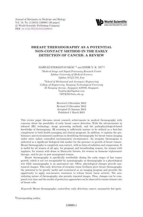 Pdf Breast Thermography As A Potential Non Contact Method In The Early Detection Of Cancer A