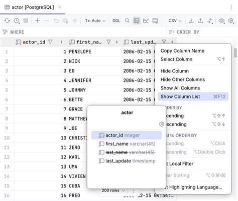 Columns Datagrip Documentation