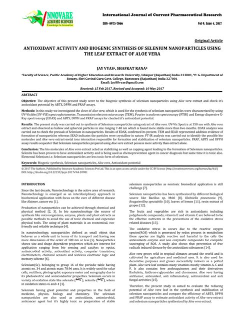 Pdf Antioxidant Activity And Biogenic Synthesis Of Selenium