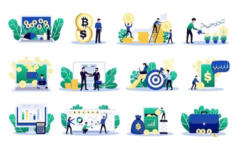 인간의 문자 벡터 일러스트와 함께 동전 화면 표지판 및 기호와 격리 된 개념적 이미지의 디지털 투자 세트 무료 벡터