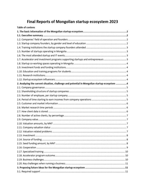 Mongolian Startup Ecosystem 2023 Pdf Startup Company Small Business And Entrepreneurs