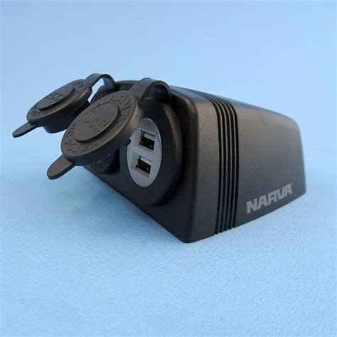 Narva Heavy Duty Accessory Socket Twin USB Mount Black