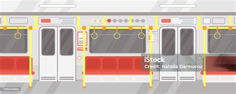 벡터 일러스트 레이 션 내부 빈 지하철 열차의 빨간 석 플랫 만화 스타일에 현대적인 도시 대 중 교통 지 하 기차 객차에 대한 스톡 벡터 아트 및 기타 이미지 Istock