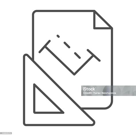 눈금자 및 스케치 가는 선 아이콘입니다 기술 도면 시트 및 삼각형 교육 벡터 디자인 개념 흰색 배경에 윤곽 스타일 그림 건설 산업에 대한 스톡 벡터 아트 및 기타 이미지