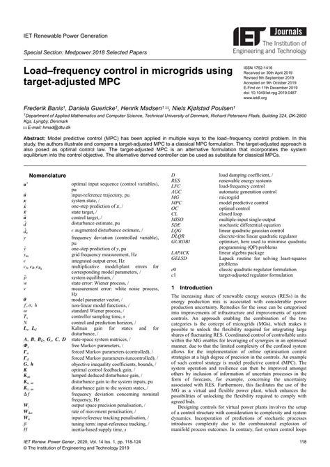 Load Frequency Control In Microgrids Using Target Adjusted Model Predictive Control Request Pdf