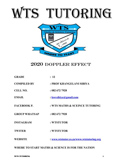 WTS Doppler Effect DOPPLER EFFECT GRADE COMPILED BY PROF KHANGELANI SIBIYA