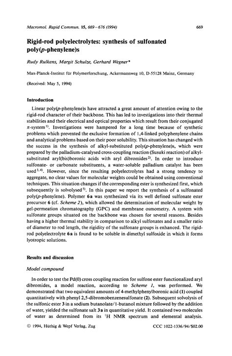 Pdf Rigid‐rod Polyelectrolytes Synthesis Of Sulfonated Polyp‐phenylenes