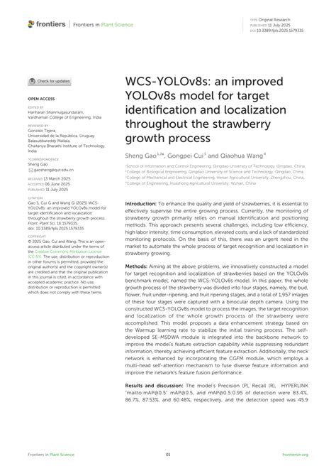 PDF WCS YOLOv S An Improved YOLOv S Model For Target Identification And Localization