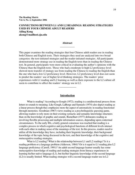 Pdf Connections Between L1 And L2 Readings Reading Strategies Used By Four Chinese Adult Readers