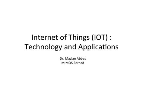 Internet Of Things Iot Technology And Applications