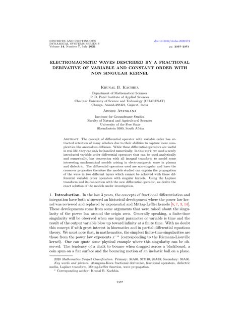 Pdf Electromagnetic Waves Described By A Fractional Derivative Of Variable And Constant Order
