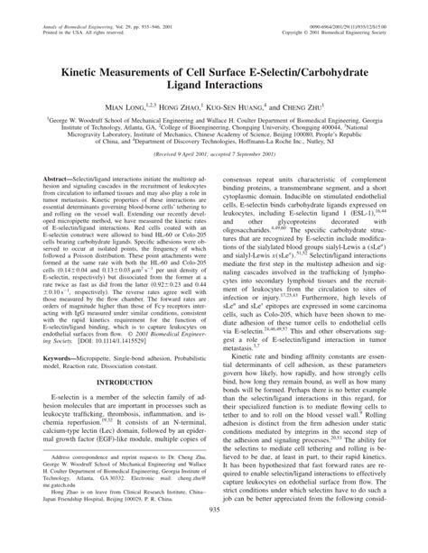 Pdf Kinetic Measurements Of Cell Surface E Selectin Carbohydrate Ligand Interactions