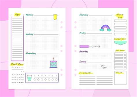 총알 저널 플래너 템플릿 무료 벡터