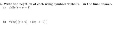 Solved 5 Write The Negation Of Each Using Symbols Without In Chegg Com