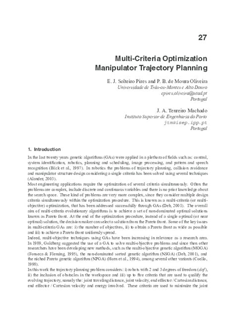 Pdf Multi Criteria Optimization Manipulator Trajectory Planning