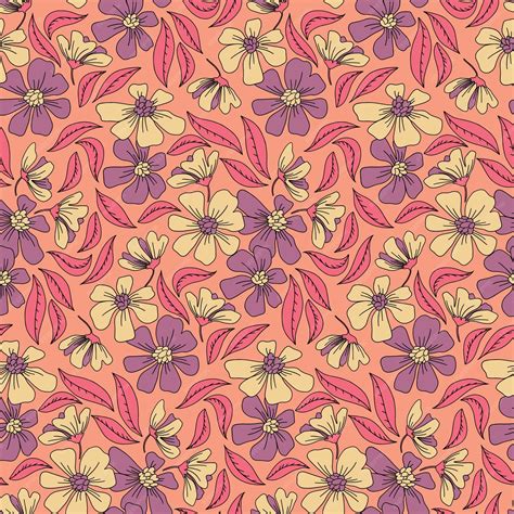 파스텔 핑크 색상의 꽃과 원활한 패턴 큰 꽃과 잎이 있는 레트로 플로랄 패턴 컨투어 드로잉 벡터 식물 그림 프리미엄 벡터