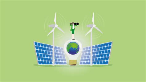 선견지명이 있는 사업가는 세계 전구 풍력 터빈 발전기 전력 및 태양 전지에 쌍안경을 사용합니다 Esg 재생 가능 대안 지속 가능성 지속 가능한 개발 및 환경 개념에 대한