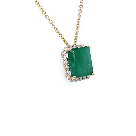 Natural Emerald Diamond Pendant Necklace 14k Yellow Gold 505 Tcw Certified For Sale At 1stdibs