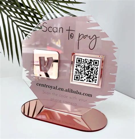 Custom Countertop Clear Acrylic Qr Code Holder Payment Qr Code Display Stand Social Media Qr