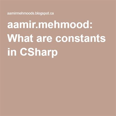 What Are Constants In Csharp Programming