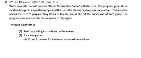 Solved 2 20 Pts Filename Mae 1090 Hw6 2m Write An M File