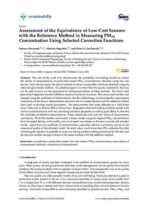 Pdf Assessment Of The Equivalence Of Low Cost Sensors With The
