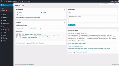 Wordpress For Beginners Learn Wordpress Introduction To The Dashboard Chapter 4 Tutorial
