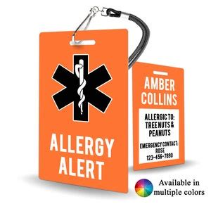 Allergy Warning ID Card Allergy Card Medical ID Allergy Alert Medical Alert Identification