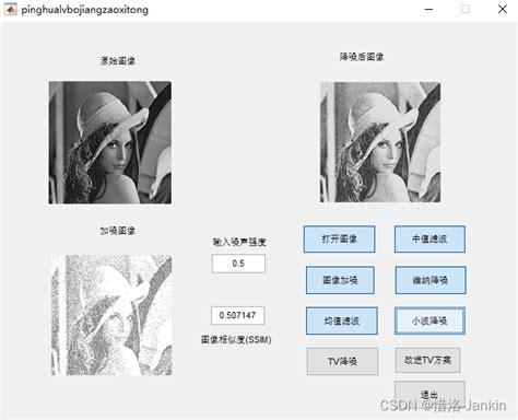基于matlab的图像平滑滤波降噪（去噪）系统（通信毕业设计）（中值滤波，维纳滤波，小波降噪，均值滤波，椒盐噪声）图像去噪系统设计 Csdn博客