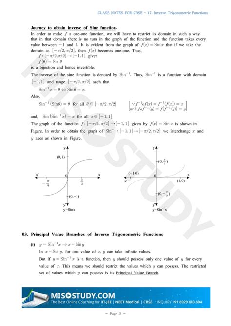 inverse trigonometric functions mathematics 12th class notes for cbse 2020 pdf