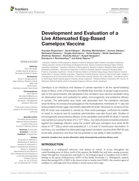 Pdf Development And Evaluation Of A Live Attenuated Egg Based Camelpox Vaccine