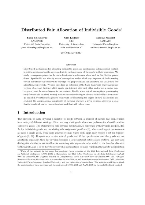 Pdf Distributed Fair Allocation Of Indivisible Goods
