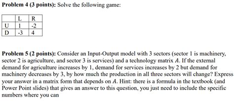 solved problem 4 3 points solve the following game