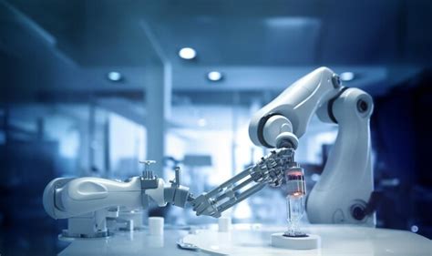 Premium Ai Image Futuristic Artificial Intelligence Robotic Arm Operates And Moves A Metal