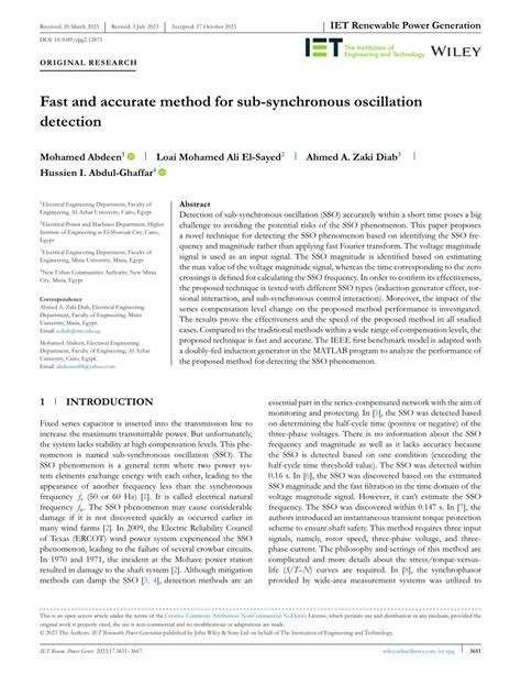 Pdf Fast And Accurate Method For Sub‐synchronous Oscillation Detection