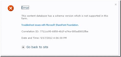 this content database has a schema version which is not supported in