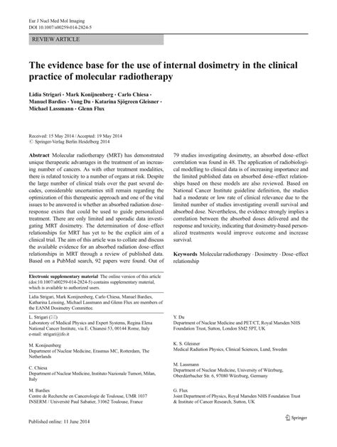 Pdf The Evidence Base For The Use Of Internal Dosimetry In The Clinical Practice Of Molecular