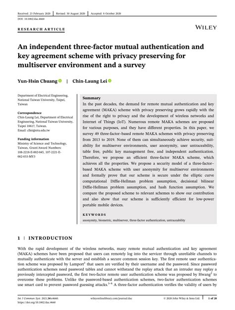 an independent three‐factor mutual authentication and key agreement
