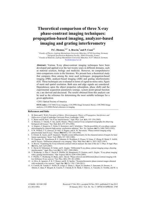 Pdf Theoretical Comparison Of Three X Ray Phase Contrast Imaging Techniques Propagation Based