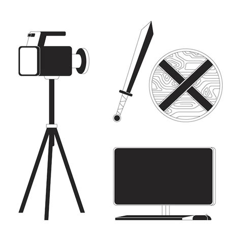 Premium Vector Action Movie Shooting Black And White 2d Line Cartoon Objects Set