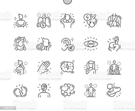 건강 문제 잘 만들어진 픽셀 완벽 한 벡터 얇은 선 아이콘 30 2 X 2 X 그리드 웹 그래픽 및 애플 리 케이 션에 대 한